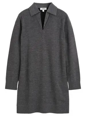 Cos Merino Wool Mini Polo Dress - Gray
