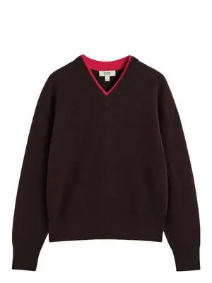 Cos Merino Wool Layered V-neck Sweater - Brown