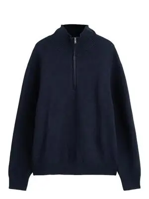 Cos Double-faced Knitted Half-zip Sweater - Navy