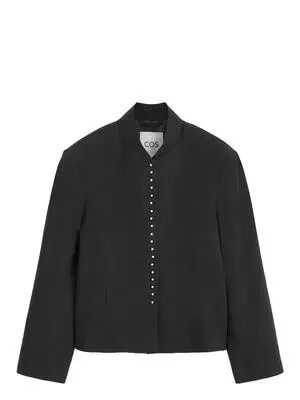 Cos Stud-detail Cropped Linen Blend Blazer - Black