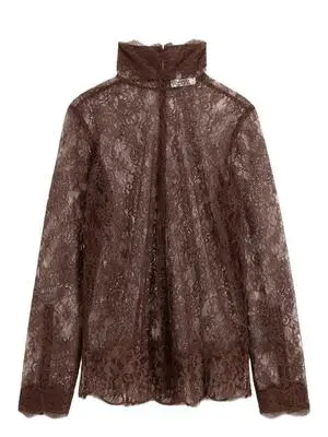 Cos Turtleneck Lace Top With Scalloped Trims - Brown