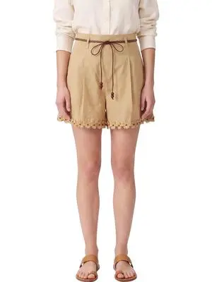 ZIMMERMANN Zimmermann High-Waisted Embroidered Cotton Shorts With Leather Belt