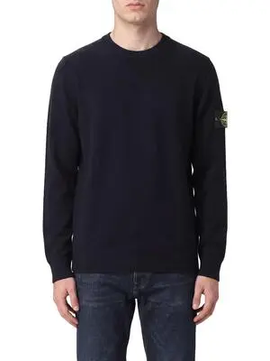 Stone Island Virgin Wool Crewneck Jumper With Compass Logo Patch - Blue