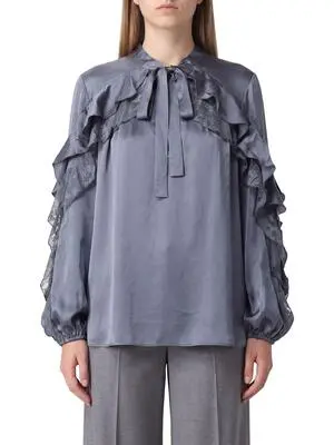 Zimmermann Zimmermann Valiant Silk Blouse With Ruffles And Long Sleeves Blue