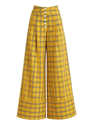 JULIA ALLERT Mustard Plaid Button Front Palazzo Trousers - Yellow