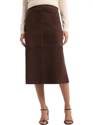 Nordstrom A-line Suede Midi Skirt - Brown Coffee