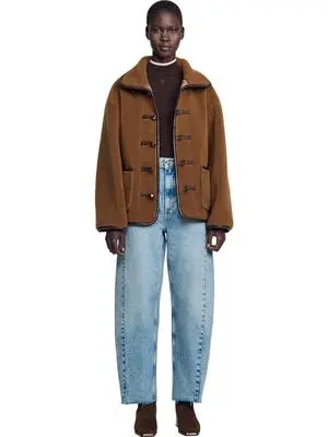 Sandro Short Faux Fur Coat With Leather Trim - Brown