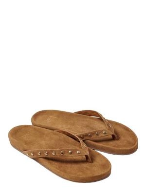 Beek Suede Flip Flops With Stud Embellishments - Coffee
