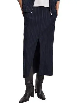 Rag & Bone Bessie Wool Blend Pinstripe Midi Skirt - Navy Multi