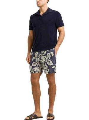 Orlebar Brown Alex Linen Relaxed-fit Shorts With Petralis Print - Night Iris