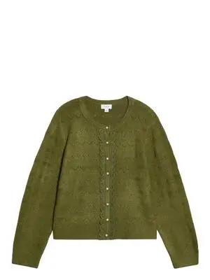 CECE DUPRAZ Lace Trim Pointelle Knit Cardigan - Capulet Olive