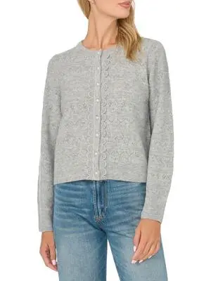 CECE DUPRAZ Lace Trim Pointelle Knit Cardigan - Light Heather Grey