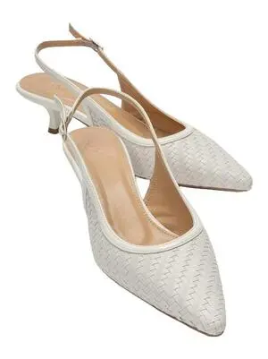 PROLOGUE SHOES Alvessia Kitten Heel Slingback Pumps - Ecru