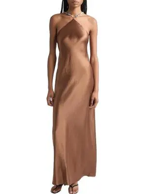 Staud Cadence Halter Neck Gown - Cigar