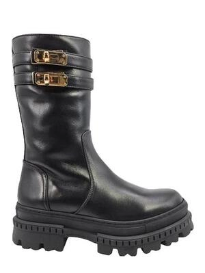 MADISON MAISON Shearling Lined Buckle Strap Platform Boots - Black