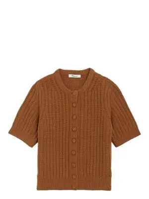Madewell Textured Stitch Short Sleeve Cardigan - Pecan Shell