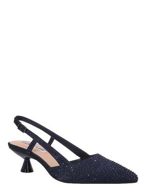 LADY COUTURE LADY COUTURE Embellished Slingback Pumps With Sculptural Heel Navy