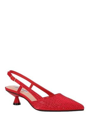 LADY COUTURE Embellished Slingback Pumps With Sculptural Heel - Red