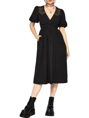 DISTURBIA Fleux Phoenix Wrap Midi Dress - Black