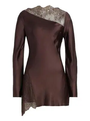 Shona Joy Allgra Asymmetric Lace Panel Charmeuse Minidress - Espresso