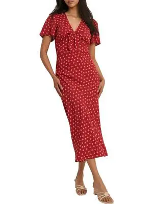 NOBODY'S CHILD Faith Flutter Sleeve Midi Dress - Red