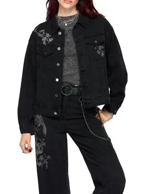 DISTURBIA Disturbia Cleo Phoenix Oversized Printed Denim Jacket