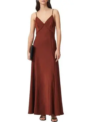 ALLSAINTS Irina Satin Maxi Slipdress - Rust Brown