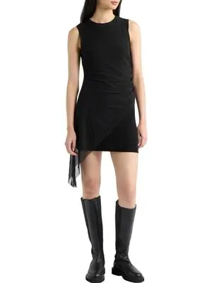 ALLSAINTS Riley Sheer Sleeve Mesh Panel Draped Mini Dress - Black
