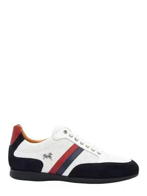CAVALINHO Striped Perforated Leather And Suede Sneakers - Navy/white/red