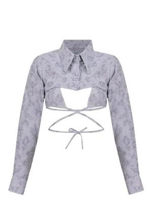 UCHÈ Uche Jacquard Layered Crop Shirt - Blue