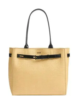 TOM FORD Audrey Medium Raffia & Leather Tote - Natural/black