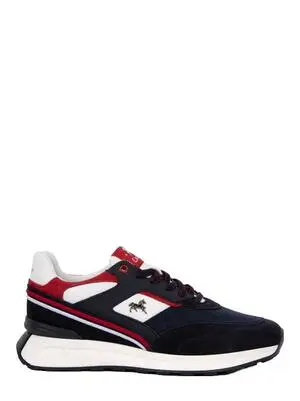 CAVALINHO Paneled Leather And Suede Sneakers With Layered Sole - Navy/white/red