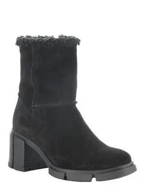 BOS. & CO. Usha Suede Faux Fur Trim Block Heel Zip Up Boots - Black