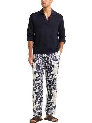 Orlebar Brown Alex Relaxed Fit Printed Linen Trousers - Night Iris