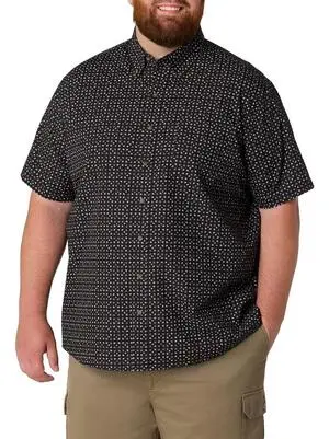 HARBOR BAY BY DXL Big & Tall Easy-care Micro Print Sport Shirt V3 - Black