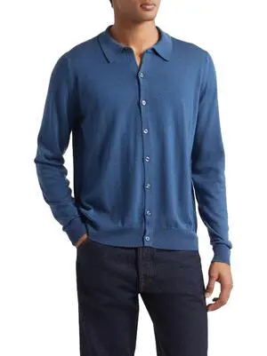 John Smedley Tibor Sea Island Cotton Long Sleeve Polo - Teal Firth
