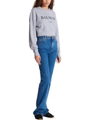 Balmain Printed Crew Neck Sweatshirt - Grey