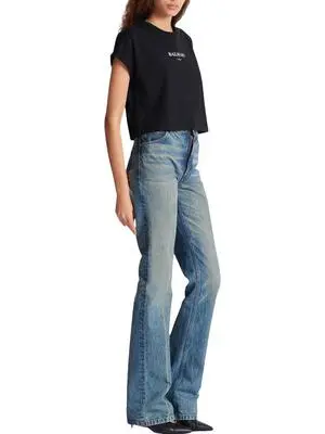 Balmain Cropped T-shirt With Logo Print - Black
