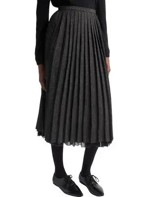 MERUERT TOLEGEN Pleated Herringbone Midi Skirt - Wool-100