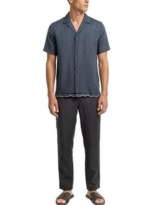 Orlebar Brown Maitan Silk Printed Silk Shirt - Night Iris