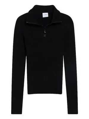 COURREGES Ribbed Mock Neck Half-zip Sweater - Black