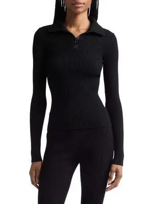 COURREGES Ribbed Mock Neck Half-zip Sweater - Black