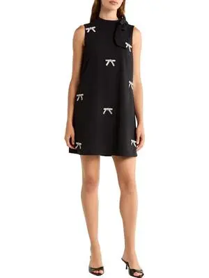 SUGARLIPS Pamela Rhinestone Bow Sleeveless Shift Dress - Black