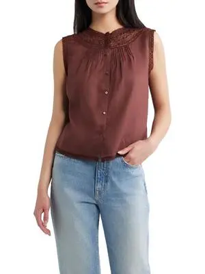 DÔEN Sleeveless Ramie Top With Lace Trim - Dahlia