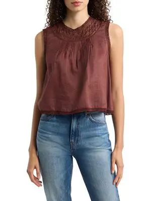 DÔEN Sleeveless Ramie Top With Lace Trim - Dahlia