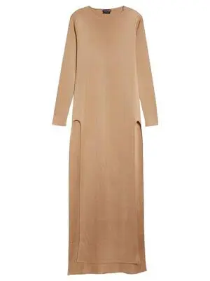 TOM FORD Liquid Long Sleeve Dress With High-low Hem And Side Slits - Hazelnut