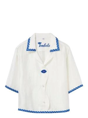 TOMBOLO Evil Eye Embroidered Cropped Top - White