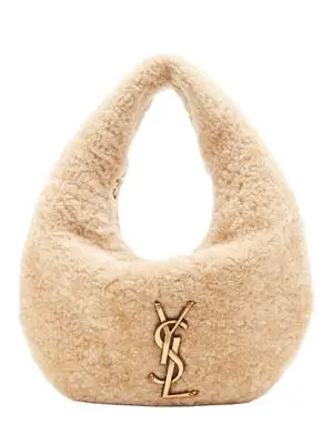 Saint Laurent Shearling Hobo Bag - Neutral