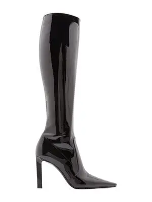 Saint Laurent Francoise Patent Leather Knee High Boots - Black