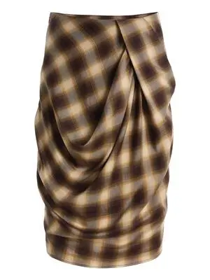 Co Draped Tencel Plaid Skirt - Brown